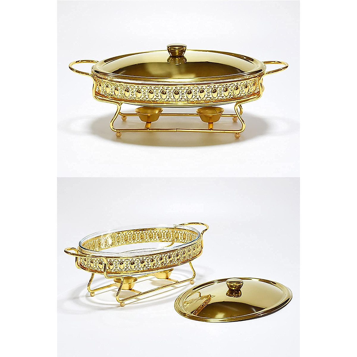 WCCCW Stainless Steel Chafing Dish 2 Quart Full Size Buffet Chafer Set with Water Pan, Food Pan, Fuel Holder and Lid for Buffet, Weddings, Parties,Gold