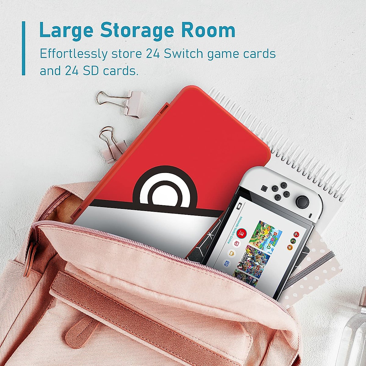 TiMOVO 24 Game Card Case for Nintendo Switch OLED 2021/Switch/Switch lite, 24 Game Holder Cartridge Case for Switch Game Cards and 24 SD Cards, Compact & Portable Game Storage Case Box, Pokeball