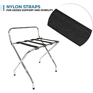 USTECH Single Tier X-Shape Folding Luggage Rack with High Back | Durable Metal Stand & Heavy-Duty Nylon Straps for Guest Room Storage & Suitcase Holder | Perfect for Bedroom & Closet