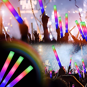 ColorHome Glow Sticks Bulk - 100 Pcs LED Foam Sticks Glow in the Dark Party Supplies with 3 Modes Flashing Effect, Glow Batons Party Favors for Party Wedding Birthday Concert Halloween Christmas