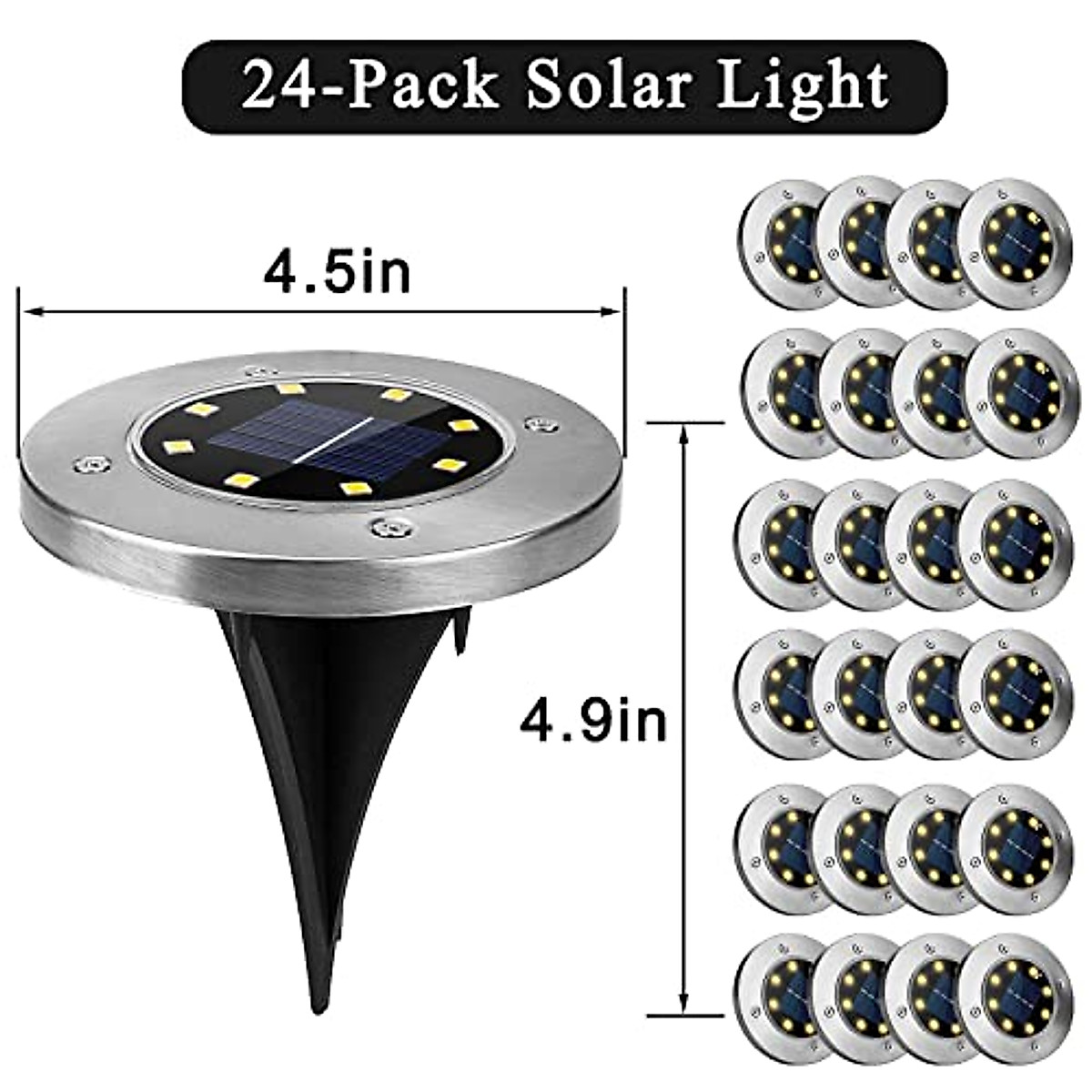 24 Pack Solar Ground Lights Outdoor Waterproof, 8LED Pathway Lights Solar Powered, Solar Disc Outdoor Garden In-Ground Lights for Yard Pool Patio Deck Garden Pathway Landscape Lighting (Warm Light)