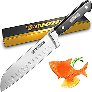 STEINBRÜCKE Santoku Knife Kitchen Knife 7 Inch Razor Sharp Chef Knife From German Stainless Steel, Cooking Knife with Full Tang and Ergonomic Handle for Meat, Vegetables and Fruits