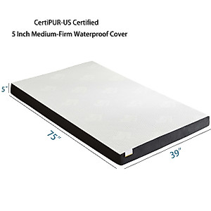 Memory Foam Mattress,5 Inch, Medium-Firm Waterproof Cover,Twin, Bed Mattress in a Box for Kids Adult CertiPUR-US Certified