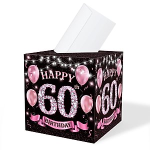 60th Rose Gold Birthday Cards Box - 60 Year Birthday Party Decorations for bday Gift or Money Receiving Card Box, Birthday Activities Supplies - pink011