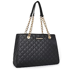 Montana West Shoulder Handbags for Women Quilted Tote Purse Ladies Designer Satchel Hobo Bag with Chain Strap Gift MWC-040BK