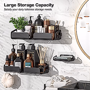 Bathroom Shower Organizer, YASONIC 3-Pack Strong Adhesive Shower Caddy with Soap Holder and 8 Hooks, No Drilling Wall Mounted Rustproof Stainless Steel Shower Shelf, for Inside Shower, Bathroom, Black