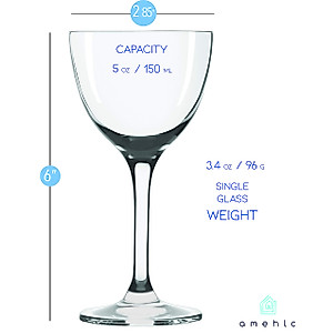 Nick and Nora Coupe Cocktail Glasses - Handblown Set of 2, Small Plain Vintage Coupe Glass to Serve a Manhattan, Martini, Aperitif, Algonquin, or Port Wine, 5-ounce (Plain, 2)