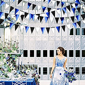 30 Ft Navy Blue Black and Silver Party Decorations Royal Blue Triangle Flag Pennant Banner Bunting for Birthday Wedding Bridal Baby Shower Nautical Ahoy Achor Pirate Theme Party Decorations Supplies