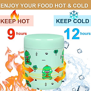 Spoilu Insulated Food Container for Kids- 9 Oz, Insulated Food Jar for Hot & Cold Food, Kids Lunch Insulated Stainless Steel Wide Mouth Jar, Leakproof Soup Container, Green