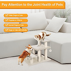 Dog Stairs, Cat Scratching Post 3 Steps Stairs for Cats and Dogs, Stable 20 inch Pet Stairs for High Beds & Sofas Protect Pet's Joints White