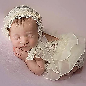 Yuehuam Newborn Photography Prop Girl Outfits Baby Lace Romper Hat Pillow Shoes Set Infant Photoshoot Skirt Clothes