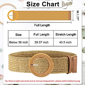 SATINIOR 2 Pieces Women Straw Woven Elastic Stretch Waist Belt Skinny Dress Braided Waist Belt with Wooden Style Buckle (Black and Khaki)