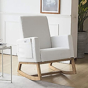 Paddie Rocking Chair Nursery Glider Rocker Chair Tall Back Upholstered Accent Armchair for Living Room Bedroom Office