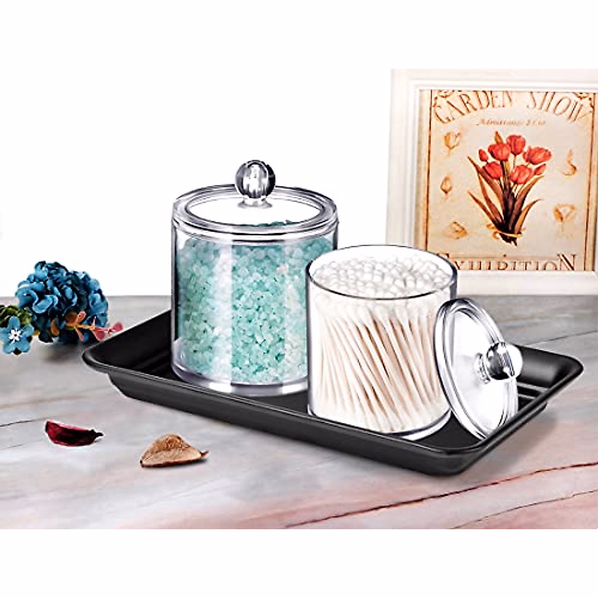 Qtip Dispenser Holder Bathroom Vanity Organizer Apothecary Jars Canister Set for Cotton Ball,Cotton Swab,Q-tips,Cotton Rounds,Bath Salts,Premium Quality Plastic Acrylic Clear | 2 Pack,15 Oz. & 20 Oz.