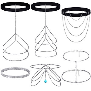 6 Pieces Crystal Leg Chain Women's Body Chains Layered Body Jewelry Party Thigh Chain Thigh Jewelry Accessories for Women Girls(Silver)