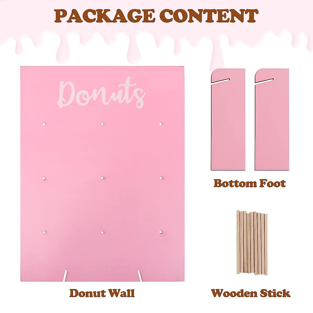 TRUSBER Donut Wall Display Stand Reusable Donut Holder Wood Donut Board for Baby Shower, Birthday Party, Wedding