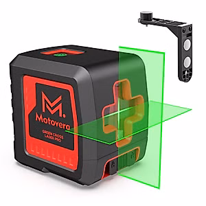 Motovera Laser Level, 100 feet Self Leveling Laser Level, Green Cross Line Self leveling, 4 Brightness Adjustment, Manual Self leveling and Pulse Mode, IP54 Waterproof Battery Carrying Bag Included