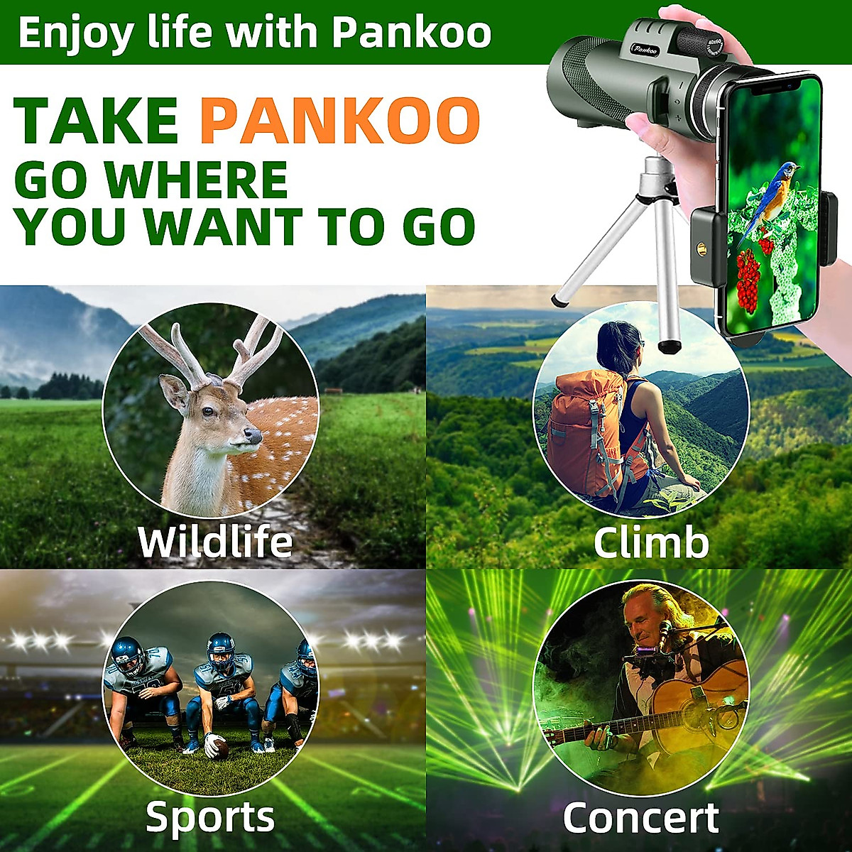 Pankoo 40X60 Monocular Telescope with Smartphone Holder & Tripod, 2025 Power Prism Compact Monoculars for Adults Kids, HD Monocular Scope for Bird Watching Hiking Concert Travelling