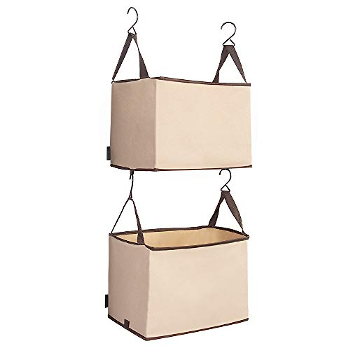 STORAGE MANIAC 2-Shelf Hanging Closet Organizer, Cloth Hanging Closet Shelf, Canvas Hanging Closet Basket with Hooks for Dorm, Apt, Bedroom, College, Garment Rack, Wardrobe, Fabric