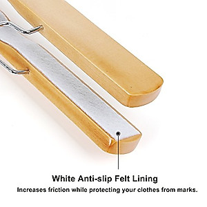 SONGMICS 12 Pack Wooden Pants Hangers, Premium Solid Wood with Non-Slip Felt, Hold Pants Tightly, Smooth Finish Wood Skirt Hangers, with 360° Swivel Hook, Natural UCRW007-12