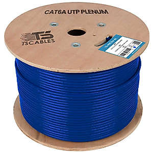 TSCables | Cat6A Plenum (CMP) 1000ft, 750Mhz, PoE++ (4PPoE) | 100% Solid Bare Copper | 23AWG Unshielded Twisted Pairs (UTP), Available in 7 Colors for Easy Identification Across Various Setups (Blue)