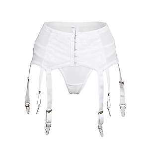 ohyeahlady Garter Belts and Stocking Sets 6 Metal Clips Plus Size Lace Garter Belt 3 Set White XL-2XL