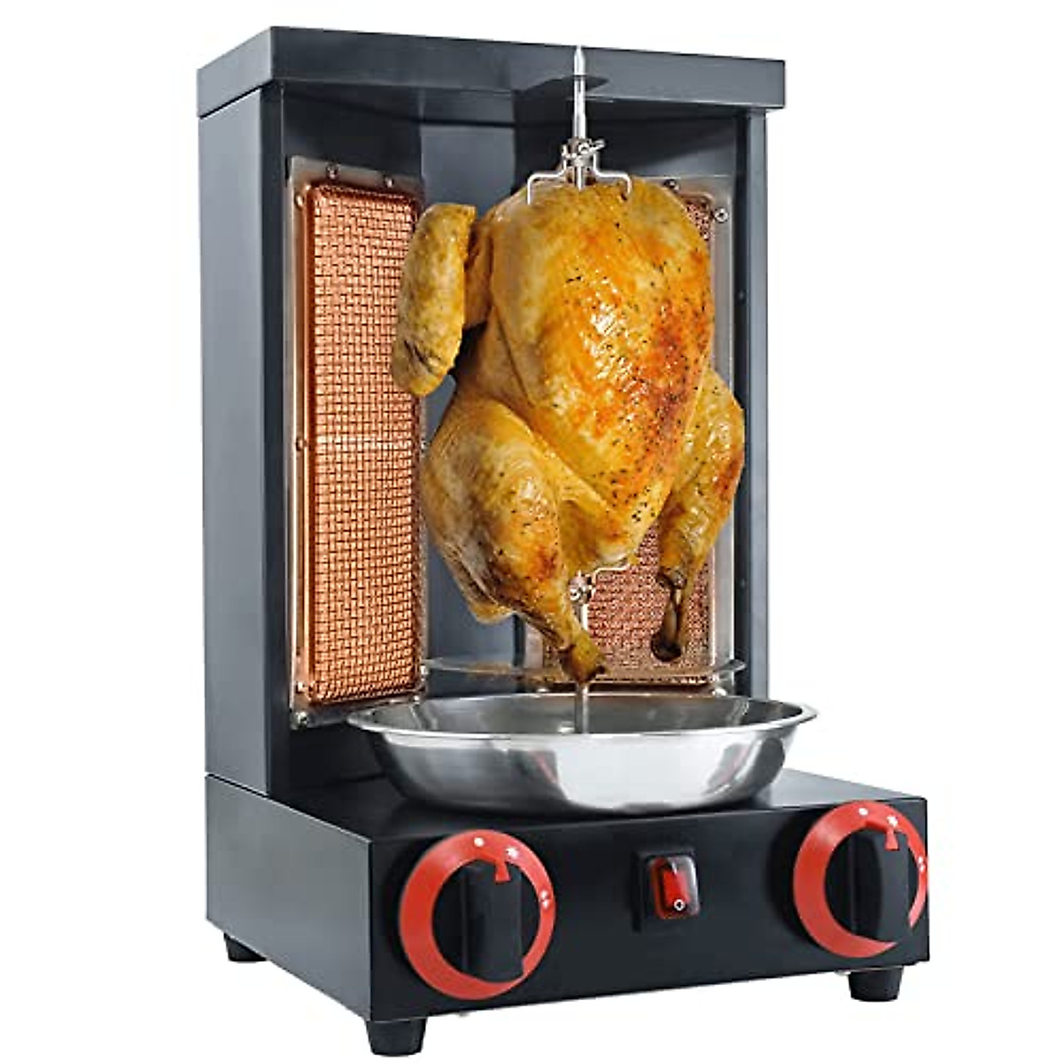 XGN Shawarma Machine Gas Doner Kebab Machine Chicken Gyro Grill Homemade Vertical Rotisserie with 2 Burners 110V Stainless Steel for Home, Outdoor(Black)