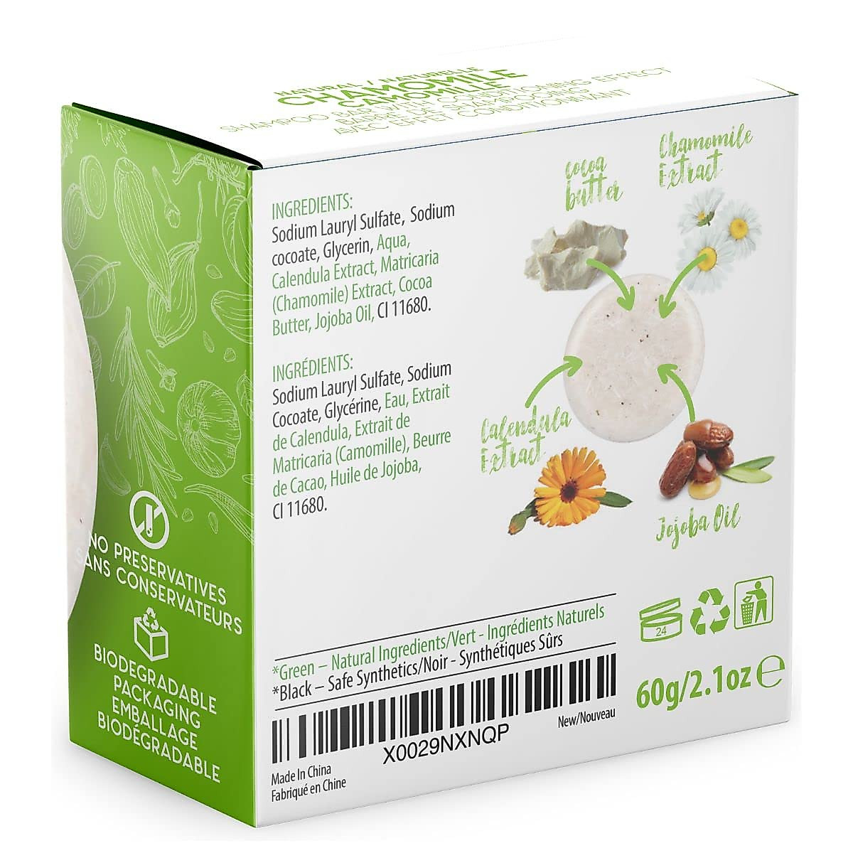 BAMBOEARTH Solid Shampoo Bar And Conditioner Effect Hair Soap – 100% Organic Shampoo Bars For Hair With All Natural Plant Based Essential Oils And Zero Waste Biodegradable Packaging (Chamomile)