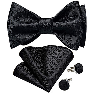 DiBanGu Black Bow Ties for Men Self Tie Bow Tie and Pocket Square Cuffllinks Set Formal Business Wedding