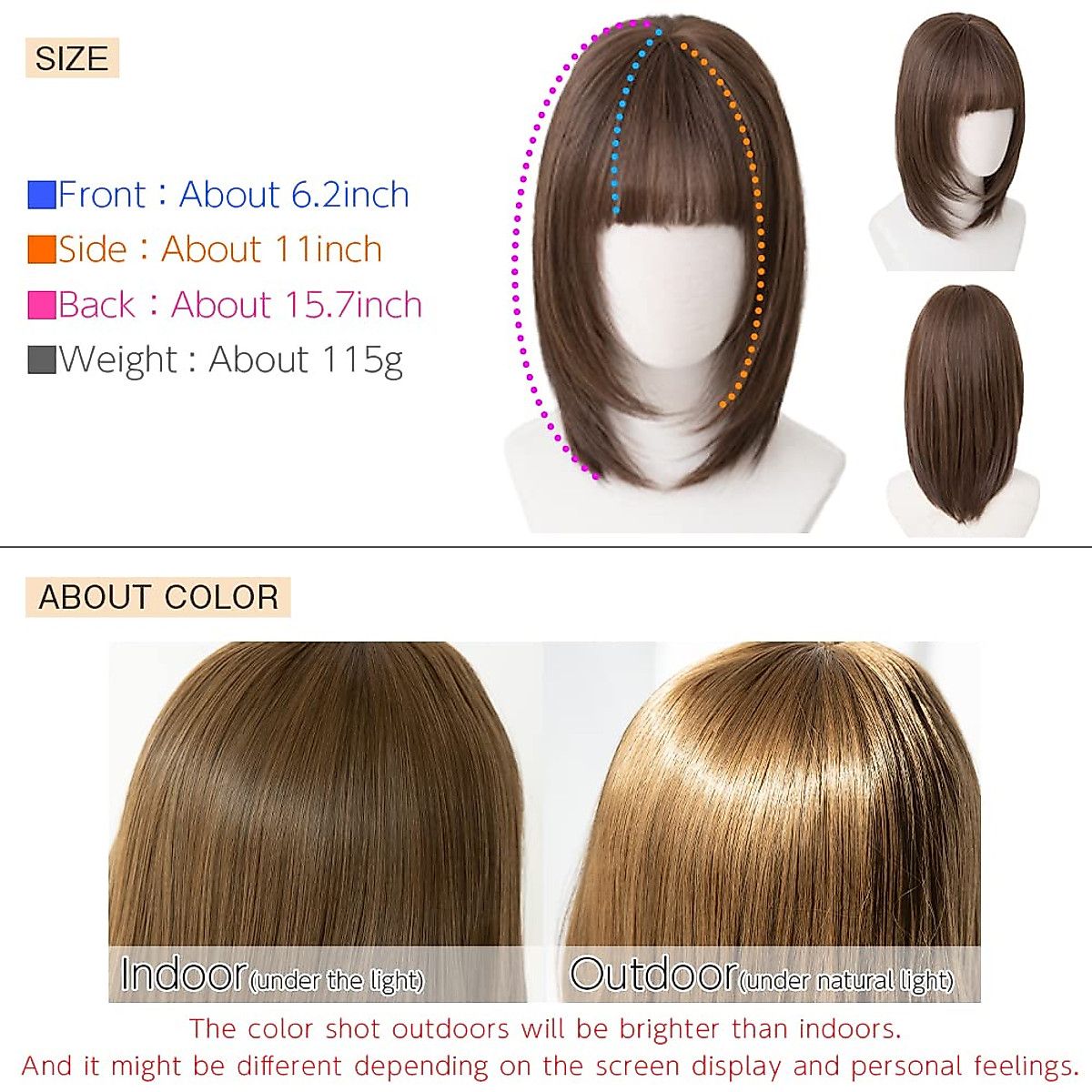 BRIGHT LELE Natural Full Medium Straight Hair With Natural Bang Layered cut with Wigs for Women Synthetic Stright Hair Wig for Daily Party Cosplay Wig HF1420-TR/M