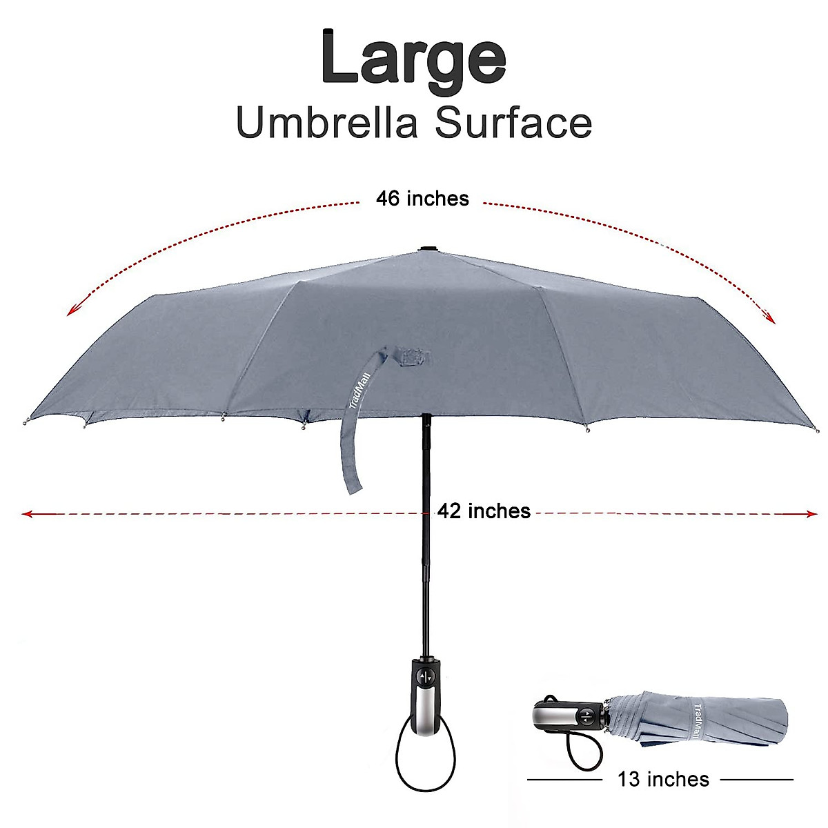 TradMall 4 Pack Travel Umbrella Windproof Portable 46 Inches Large Canopy Ergonomic Handle Auto Open & Close, Gray
