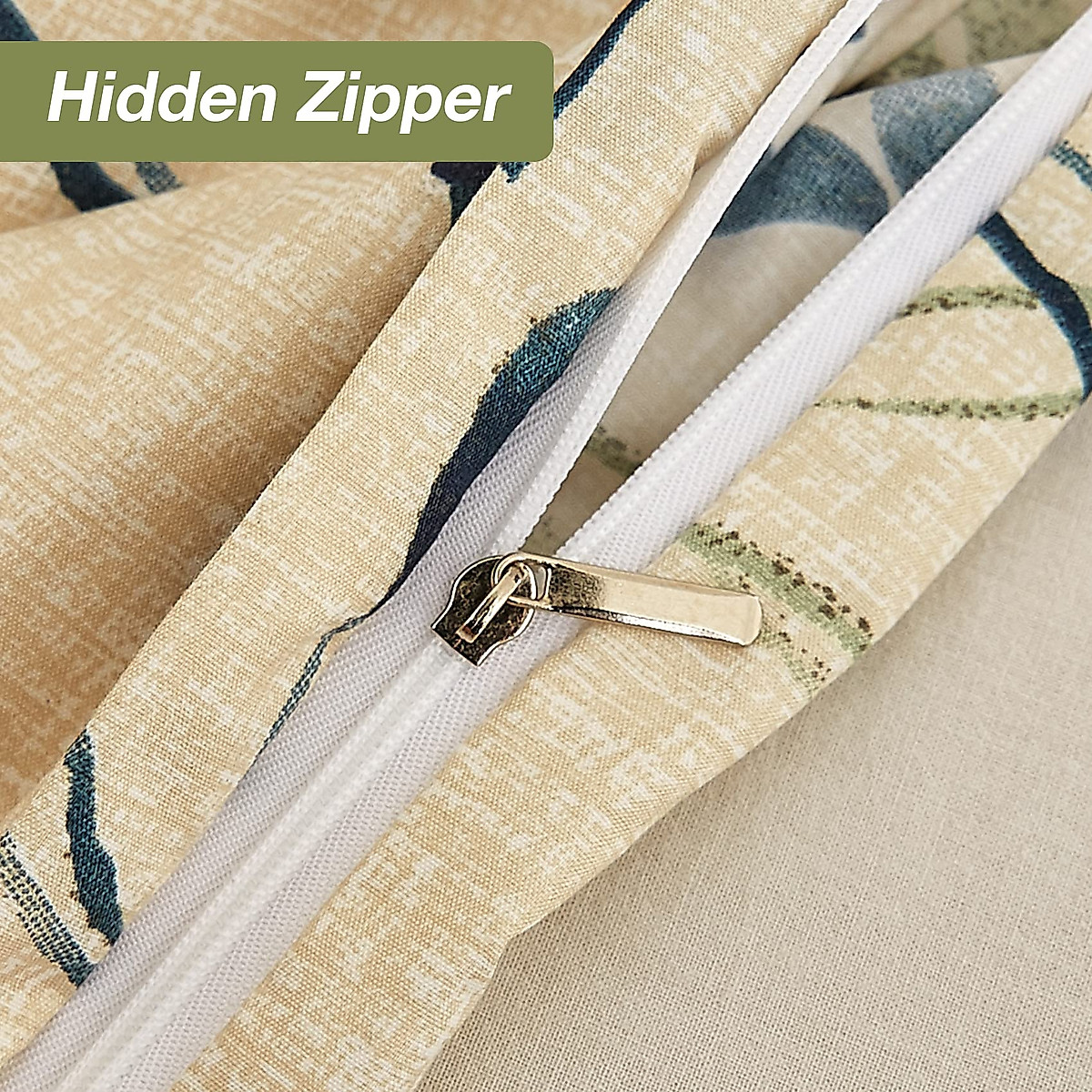 JSD Leaves Printed Duvet Cover Set Queen Size, 3 Piece Soft Microfiber Comforter Covers Zipper Closure