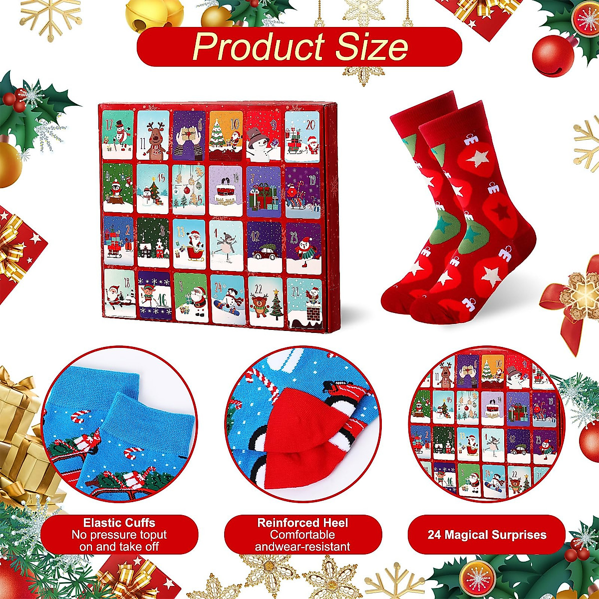 Liitrsh 24 Pairs Christmas Sock Advent Calendar 2023 Unisex Socks Set 24 Days Countdown Calendar Gift for Adults Novelty Holiday Crew Socks with Christmas Calendar for Holiday Xmas Party Favor Gifts
