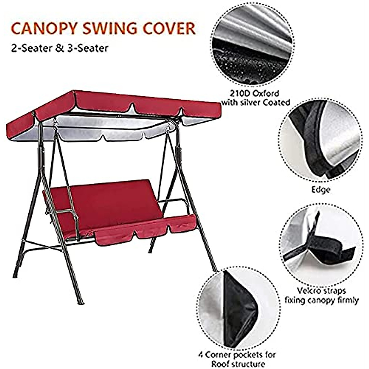 Patio Swing Canopy Waterproof Top Cover Set, Courtland Swing Replacement Awning Canopy Covers for Swing Chair Glider All Weather Protection Outdoor Garden Furniture(Dark Green, Three-seater76.77in)