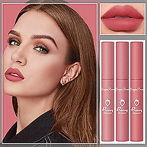 3 Piece Nude Matte Lipstick Set,Natural Nude Lipstick Velvet Air Moisture Smooth Crayon Lip Stain,Matte Lipstick 24 Hour Superstay,Long Lasting Waterproof Lip Gloss Lipstick for Women Makeup(Set C)