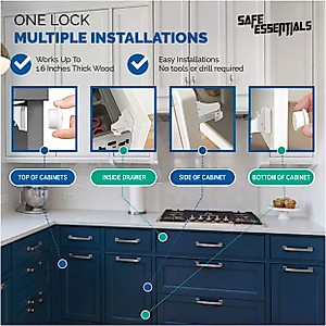Safe Essentials-8 Pack-Magnetic Cabinet Locks Baby Safety, Invisible, No-Tools Required Assembly, Comes with Extra 3M Adhesive Strips