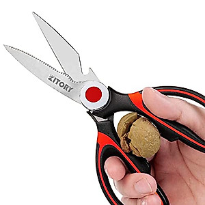 KITORY Kitchen Shears Multi-Purpose Kitchen Scissors Ultra Sharp Heavy Duty Sissors with Sheath for Poultry/Chicken/Fish/Meat/Veggies/Office/BBQ Nut cracker Bottle Opener - Red&Black