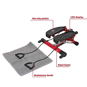Livebest Adjustable Mini Stepper Indoor Stair Stepper Twist Stepping Machine Aerobic Trainer with Resistance Bands and LCD Display for Home,Office and Gym