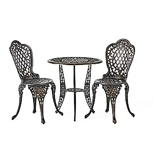 Christopher Knight Home Cole Outdoor Cast Aluminum Bistro Set, 3-Pcs Set, Bronze