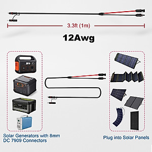 ACCESECO Solar Panel Adapter Solar Panel Connector to DC8mm Adapter Cable for Portable Backup Power Station GZ Jkery Solar Generator 12AWG 3.3ft