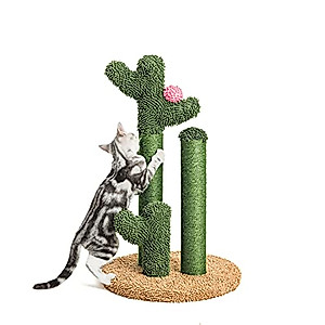 Pesofer Cactus Cat Scratching Post Cat Scratcher with 3 Scratching Poles, Flower Décor and Dangling Ball for Kitten, Adult Cats Large
