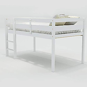 Harper & Bright Designs Low Loft Bed Twin Size, Twin Loft Bed Frame with Ladder and Safety Guardrails, Wood Loft Bed for Kids, Toddlers, Teens (Twin, White)