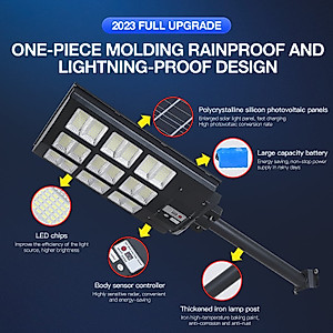 3000W Solar Street Lights Outdoor Waterproof,300000 lumens, Dusk to Dawn Solar with Motion Sensor and Remote Control, LED Flood Light, Suitable for courtyards, Gardens, Streets, Basketball Courts