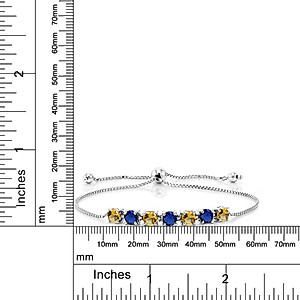 Gem Stone King 925 Sterling Silver Yellow Citrine and Blue Created Sapphire Tennis Bracelet For Women (2.33 Cttw, Round 4.5MM, Gemstone Birthstone, Fully Adjustable Up to 9 Inch)