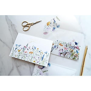 4x6 Meadow Bloom Thank You Cards with Envelopes (Bulk 20-Pack) Matching Vellum Envelopes Assorted Bulk, Watercolor Birthday Party, Baby Shower, Bridal Shower, Weddings, Greeting, Blank Notes Stationary