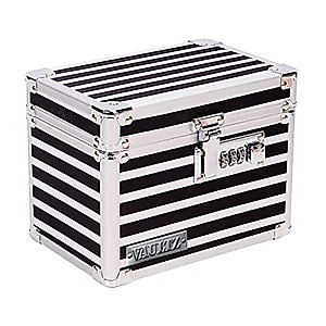 Vaultz Medicine Lock Box w/Combination Lock - 5 x 7 x 5 Cabinet Safe, Black & White Stripes