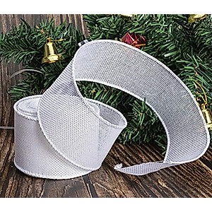 ATRBB White Burlap Wired Ribbon, Solid Color Wired Edge Ribbon, 2.5" x 10 Yd