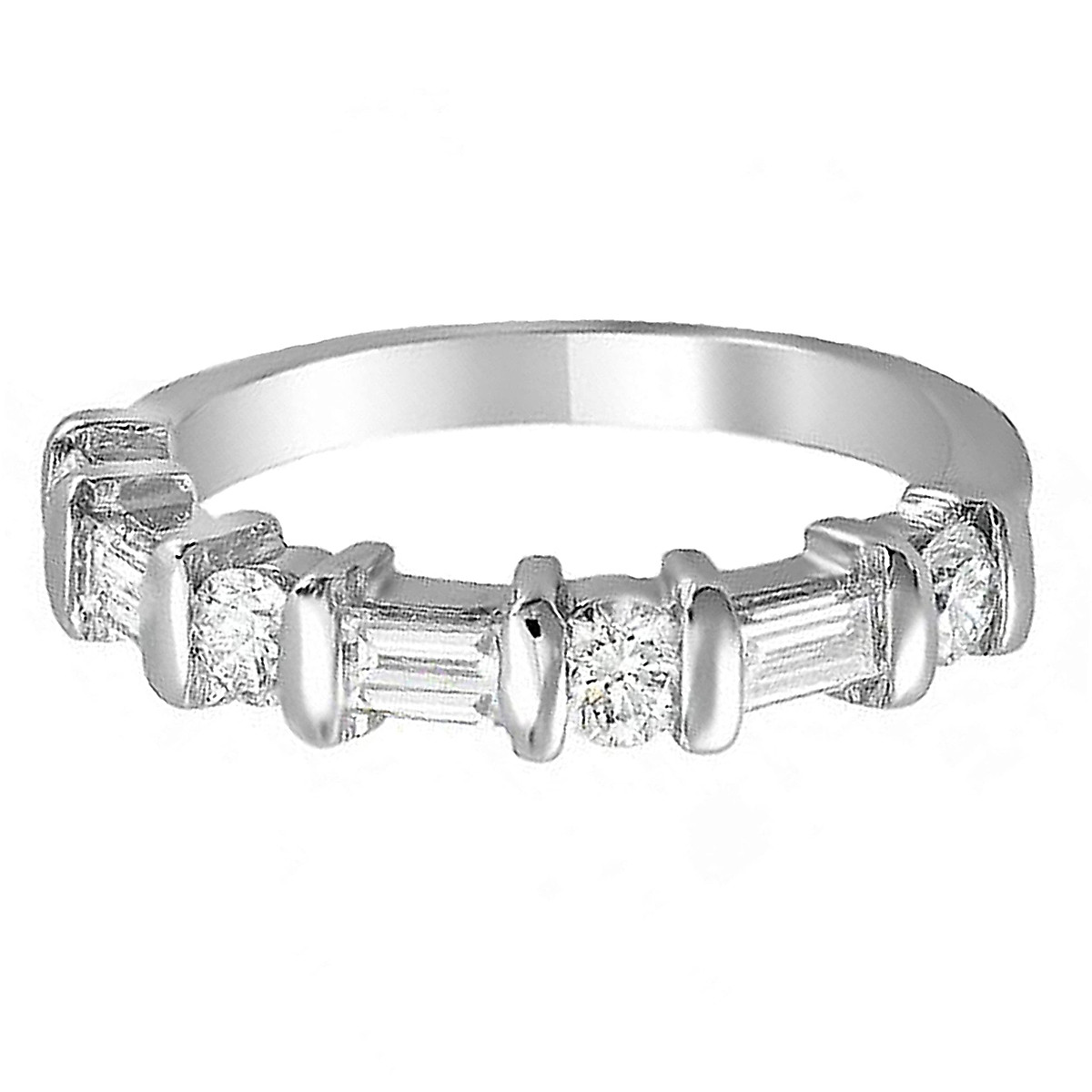 Dazzlingrock Collection 1.00 Carat (ctw) Round & Baguette White Diamond Classic Thin Anniversary Wedding Band Ring for Laides 1 CT, 18K White Gold, Size 7.5