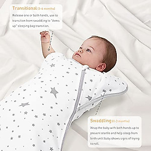 Knirose 3-Way Wearable Swaddle Blankets Sleep Sack with Arms Up Self-Soothing, Easy Diaper Changing Sleeping Bag for Baby Boy Girl Newborns Transitions to Arms-Free Calms Startle Reflex Better Sleep