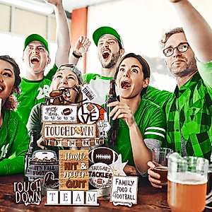 FairySandy 27 Pcs Football Tiered Tray Decor Farmhouse Football Decorations for Home Football Decor Rustic Wooden Football Ornament Football Table Centerpieces for Football Fans Club Home Supplies